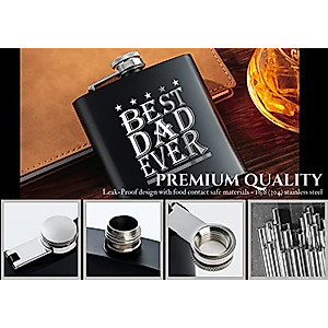 Dad Hip Flask, Flasks for Liquor, Stainless Steel Flask (Black 6oz) Father's Day, Birthday, Christmas, Retirement Gifts for Dad, Best Dad Ever, Onebttl