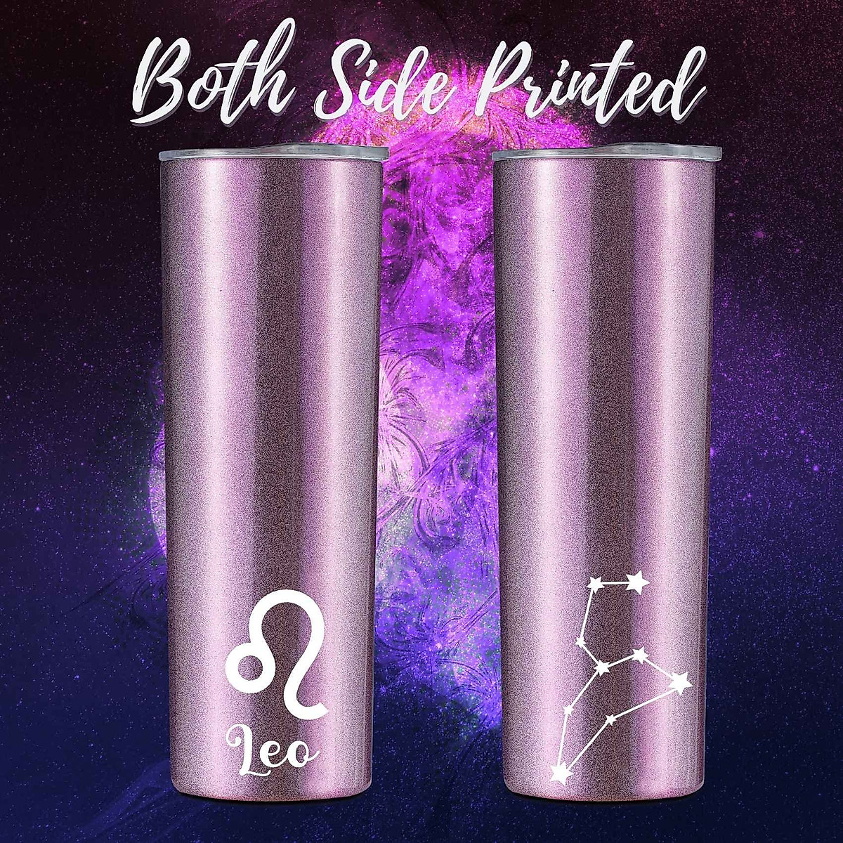 Onebttl Zodiac Astrology Sign Tumbler, Birthday Gifts, Purple Constellation Gifts for Women, Girl, Friend, Wife for Birthday & Christmas - Leo