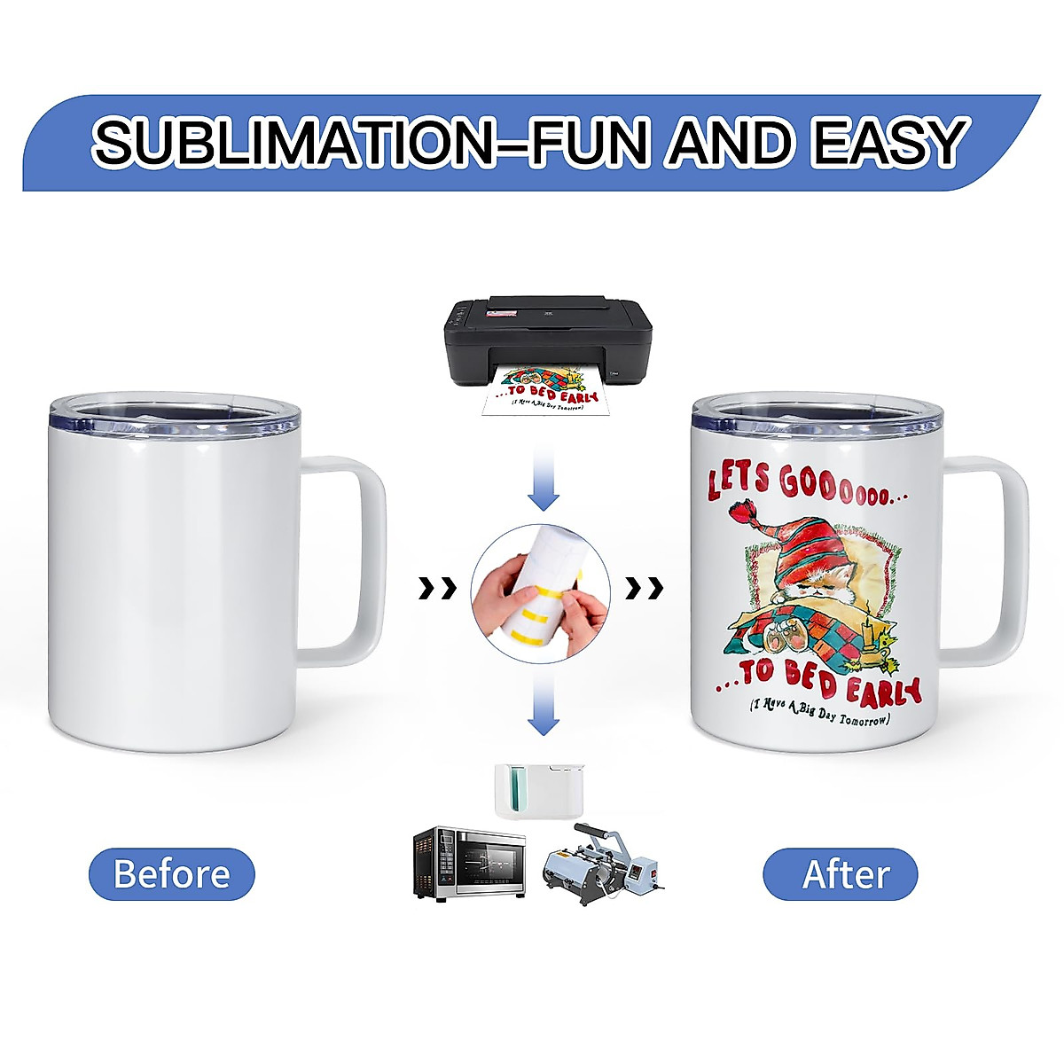 AGH 8 Pack Sublimation Mugs Blanks, 12 oz Stainless Steel Sublimation Coffee Tumbler with Handle and Sliding Lid, Sublimation Tumblers Blanks, Double Walled Vacuum Insulation for Coffee