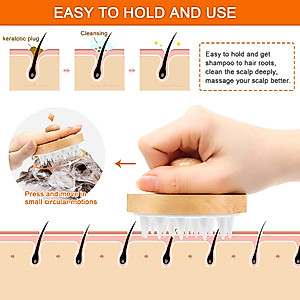 Scalp Massager Hair Brush,Scalp Scrubber Shampoo Brush with Soft Silicone Bristles,Bamboo Scalp Massager Hair Growth for Dandruff Removal,Wet Dry Hair Massager Scalp Brush for Men Women Kids Pet,Round
