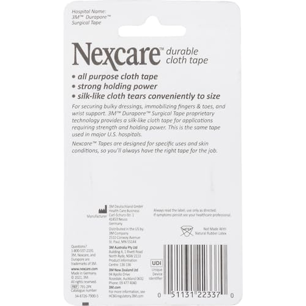Nexcare Durable Cloth Tape, Woven Tape, Securely Holds Bulky Wound Dressing - 1 In x 10 Yds, 2 Rolls of Tape