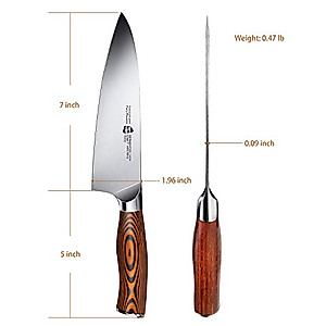 TUO Chef Knife- Kitchen Chefs Knife - High Carbon German Stainless Steel Cutlery - Rust Resistant - Pakkawood Handle - Luxurious Gift Box Included - 7 - Fiery Phoenix Series
