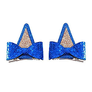 1 Pair Blue Dog Ears Hair Clips 2.5in Kids Hair Bow Barrettes Glitter Halloween Costume Accessories Toddler Girls Birthday Party Supplies Blue Y Gift