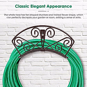 TomCare Garden Hose Holder Heavy Duty Water Hose Holder Solid Metal Hose Hanger Wall Mount Decorative Durable Garden Hose Storage Hose Reel Hose Stand Hose Organizer for Outside Yard, Bronze