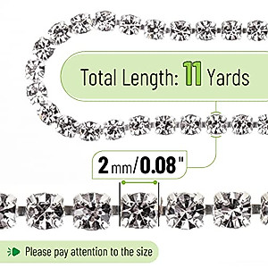 Mr. Pen- Crystal Rhinestone Close Chain, 1 Roll 11 Yard, 2mm Rhinestones, Silver Rhinestones for Jewelry, Rhinestone Chain for Crafts, Roll of Rhinestones for Crafts, Crystal Rhinestone Chain Trim.