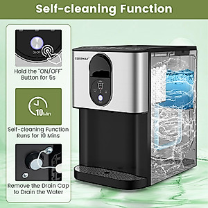 COSTWAY Self Dispensing Nugget Ice Maker Countertop, 56 Lbs/24H Soft Chewable Ice, Pebble Ice Maker with Self-Cleaning, One-Button Operation, Portable Stainless Steel Ice Maker for Home Office Party