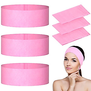 Sdfsdf 128 Pieces Disposable Spa Facial Headbands Stretch Non-Woven Headband Soft Skin Care Hair Band with Convenient Closure for Women Girls Salons Esthetician Supplies, Pink Large, 40.0 Count