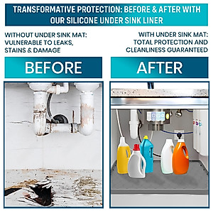 NECoRA Under Sink Mat,[34" x 22" x 1"] Under Sink Mats for Kitchen Waterproof, Silicone Sink Cabinet Protector Mats for Kitchen & Bathroom, Under Sink Liner Leaks Spills Tray with Drain Hole,Grey