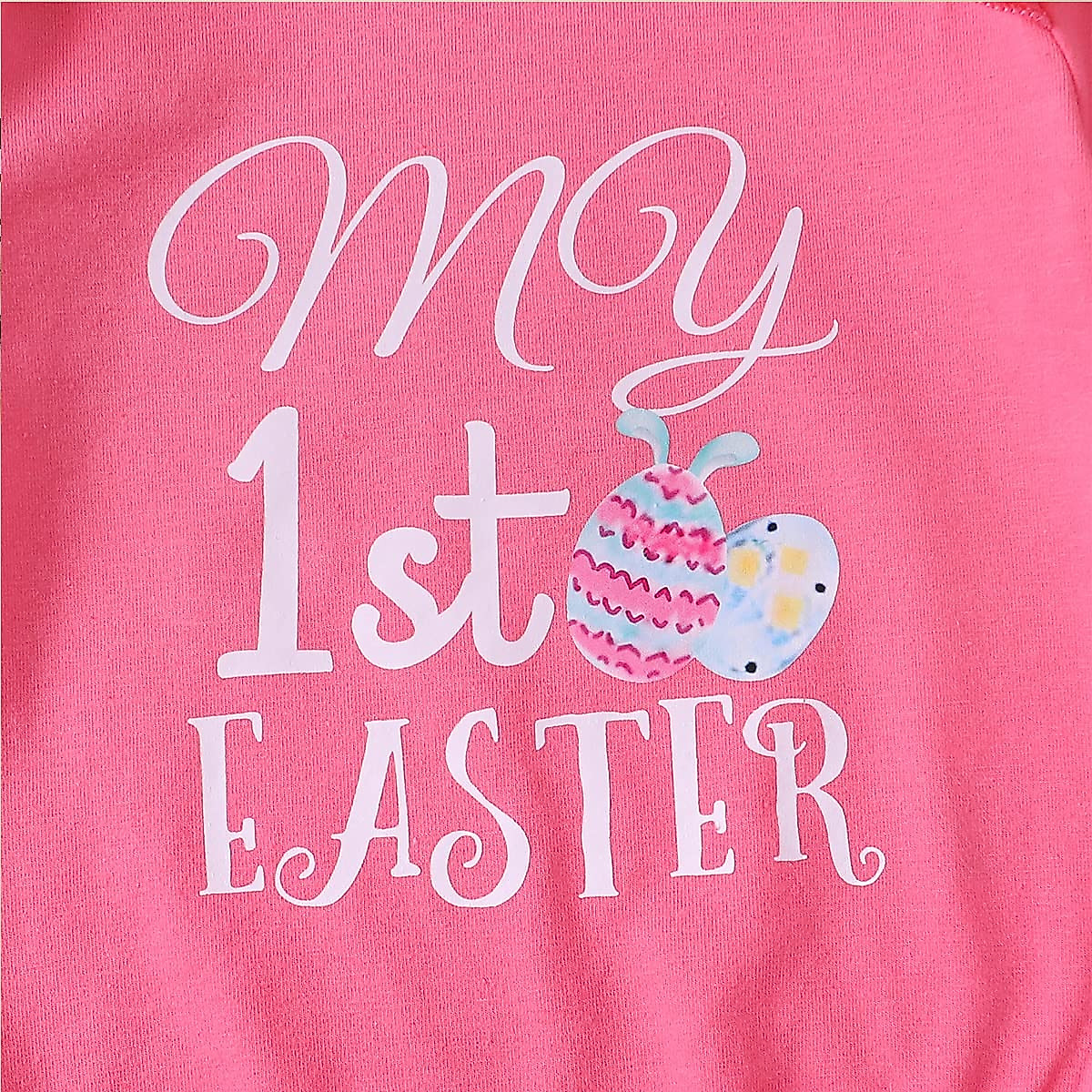 Aslaylme Newborn Girl Easter's Day Clothes Baby Easter Egg Flare Pant Outfit My 1st Easter's Day Bodysuit (Pink-1st,0-3 Months)