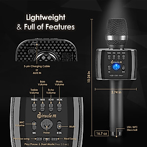 M75 - Wireless Bluetooth Karaoke Microphone - Bluetooth Microphone Wireless - Wireless Microphone Karaoke - Microphone for Kids and Adults - Carpool car Karaoke Microphone