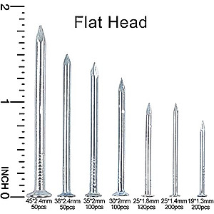 HongWay 1500pcs Hardware Nails Assortment Kit, Galvanized Nails Set, Assorted 12 Sizes Wire and Common Brad Nails Flat Nails Finishing Nails Wall Nails for Pictures Hanging Woodworking