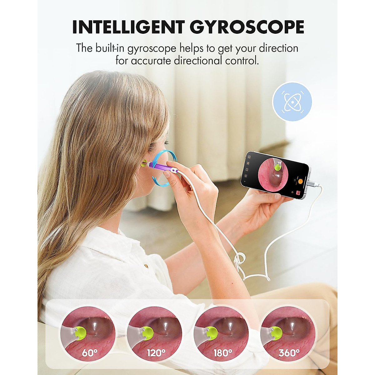 Anykit Digital Otoscope with Gyroscope, HD Ultra Clear View Ear Camera with Ear Wax Removal Tools, Video Ear Scope Otoscope with Light, Compatible with Android, iPhone 15 (Purple)