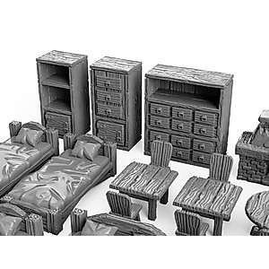 3DEGOS Tavern Bedroom Furniture Set DND Terrain 28mm for Dungeons and Dragons, D&D, Pathfinder, Warhammer 40k, RPG, Miniatures, Age of Sigmar, Tabletop, D and D, Dungeons and Dragons Gifts