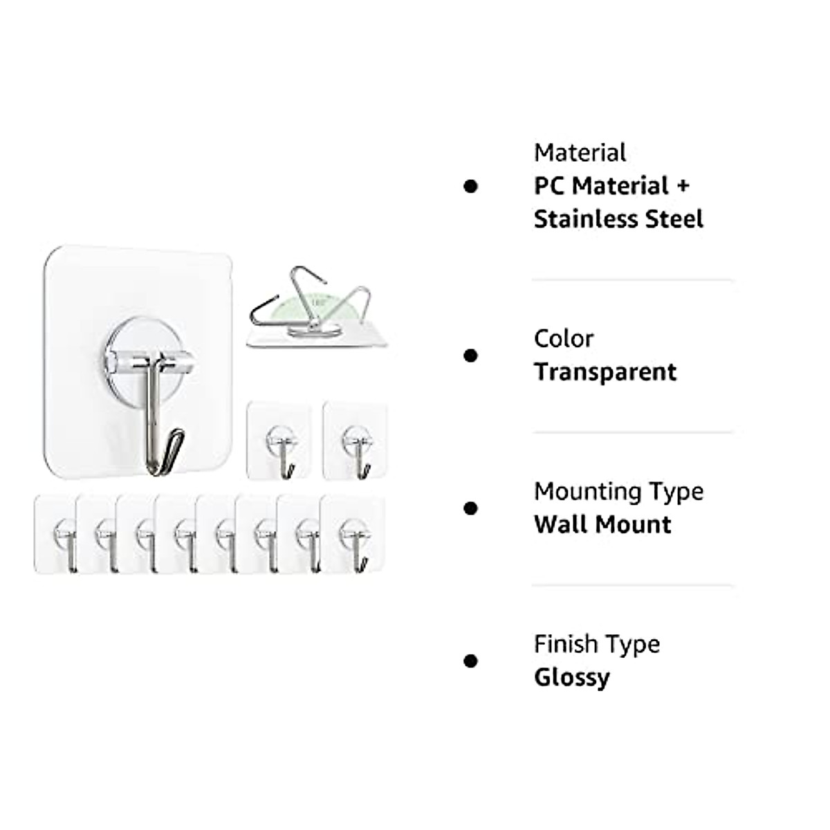 MEILIDY Adhesive Hooks, Transparent Self Adhesive Wall Hooks Heavy Duty Removable Waterproof Clear Plastic Sticky Hooks Seamless Utility Hooks for Bathroom Shower Kitchen Ceiling - 12 Pcs