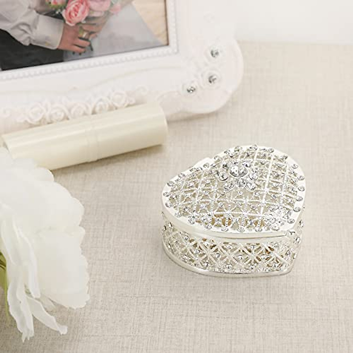 ELLDOO Heart Shape Jewelry Box Wedding Box Keepsake Box Ring Earring Small Trinket Storage Organizer Box for Girls Women Wedding Brithday Gift