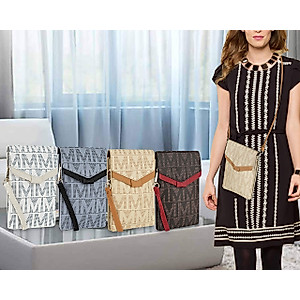 MKF Small Crossbody Cell Phone Purse Wallet for Women – PU Leather Cellphone Bag – Case with Shoulder Strap Beige