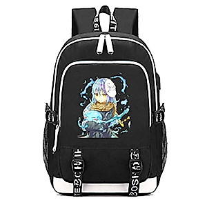 TIMMOR MAGIC Anime That Time I Got Reincarnated as a Slime Backpack with USB Charging Port, Schoolbags Bookbags.(Black1)