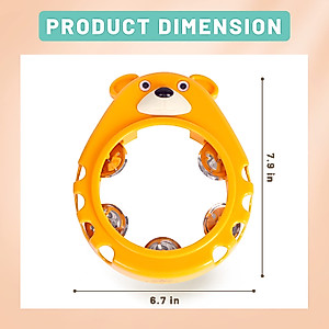 YONTY Hand Tambourine Bells, 2 Pack Yellow Bear Plastic Musical Percussion, Cartoon Pattern Kids Tambourines Rhythm Toys, Lovely Jingles Music Instrument for Christmas Birthday Gift