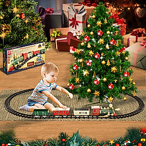 JUQU Train Set-Electric Train Sets for Boys Toddlers Classical Train Toys,Battery-Powered Locomotive Engine with Sound and Lights, 3 Cars &10 Tracks, Christmas Toy Train for Age 3 4 5 6 Years Old Kids
