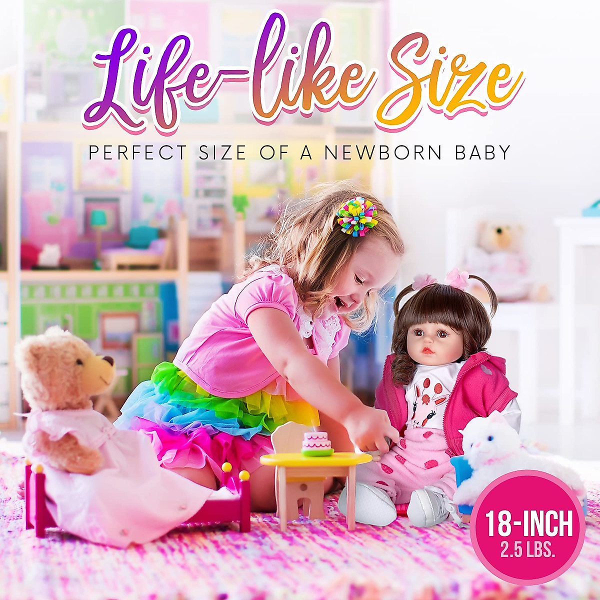 DOLLHOOD Reborn Baby Dolls - 18-Inch Realistic Baby Doll with Complete Baby Doll Accessories - Lifelike, Soft Silicone Newborn Girl Doll with Movable Arms and Legs - Comes with a Birth Certit