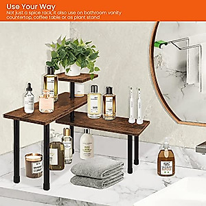 Homode Corner Shelf, 3 Tier Kitchen Counter Shelf, Vintage Wood Countertop Organizer, Adjustable Spice Rack, Counter Storage Organization for Kitchen, Bathroom, Office, Rustic Brown