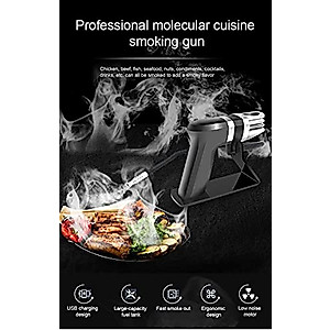 KENKUO Food Smoking Gun, Portable Handheld Indoor-Outdoor Smoke Infuser Cold Smoke Generator Tool for Meat, Drinks, BBQ, Cheese, (Black), 125x55x125mm, G01K