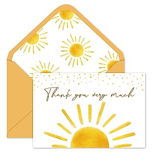 Whaline 30 Pack Baby Shower Thank You Cards with Envelopes Stickers Boho Sun Greeting Cards Sunshine Blank Note Cards for Baby Shower Birthday Wedding Party Supplies, 4 x 6 Inch