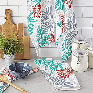 Zadaling Chrysanthemum Red Green Gray Turquoise Kitchen Towels, 18x28 Inches Soft Dish Cloth,Cotton Tea Towels/Bar Towels/Hand Towels for Bathroom(2 Pack)