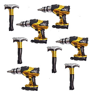 8PCS Hammer Foil Balloons Drill Mylar Balloons Inflatable Toys for Boys Kids Birthday Themed Party Decoration Father's Day Party for Dad, Husband and boy friend Birthday Party