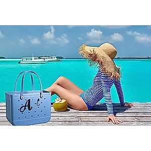 Bag Charms for Bogg Bag Accessories Decorative + 1pcs Bogg Bag Insert Carabiner Keys Holder Set，Alphabet Letters and Rubber Tassel Hanger Holder Hook for Beach,Tote Bag (M, Letter A)