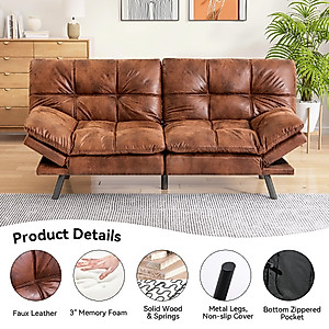 AMICLIBER Memory Foam Faux Leather Futon Sofa Bed Couch,Convertible Futon Sofa Couch,Loveseat Sleeper Sofa Bed,Small Splitback Modern Sofa Bed for Living Room,Office,Apartment,Brown