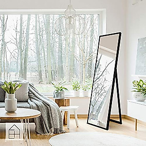 Everly Hart Collection 17.5" x 58" Framed Black Floor Free Standing Mirror with Easel