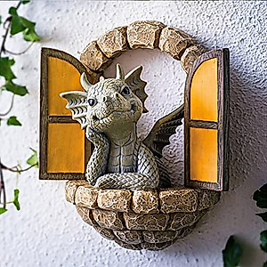 Dnoifne Lovely Courtyard Dragon Sculpture, Outdoor Window Dragon Statue, Dragon Garden Statues, Resin Garden Dragon Statue, Outdoor Dragon Ornaments, Outdoor Garden Dragon Decor Statue