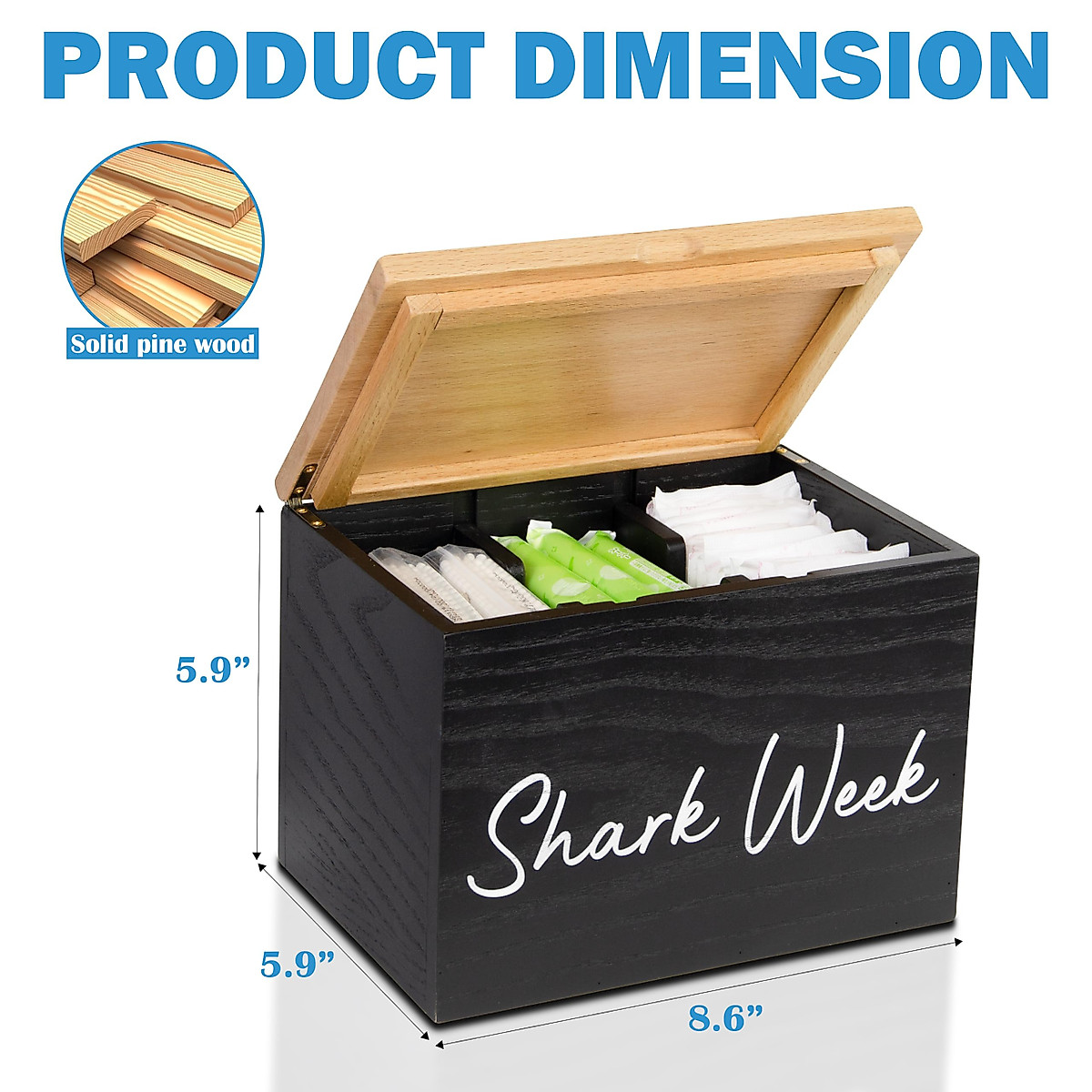 Shark Week Tampon and Pad Storage Box - Feminine Product Organizer for Bathroom, Tampon and Pad Holder, Shark Week Bathroom Organizer, Girl Stuff Box, Tampon and Pad Organizer for Bathroom