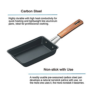 Terra Distribution Japanese Tamagoyaki Omelette Pan [ Made in Japan ] Pre-seasoned Carbon Steel Egg Frying Pan (Small (6.10’’x 3.74’’))