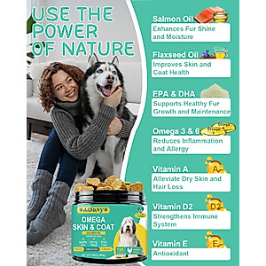 Skin and Coat Chews for Dogs - Omega 3 Supplement for Dogs with EPA & DHA Fatty Acids- Fish Oil Chews for Dogs with Salmon Oil & Vitamins - Dog Itchy, Dry & Shedding Skin Relief- Chicken, 120 Chews