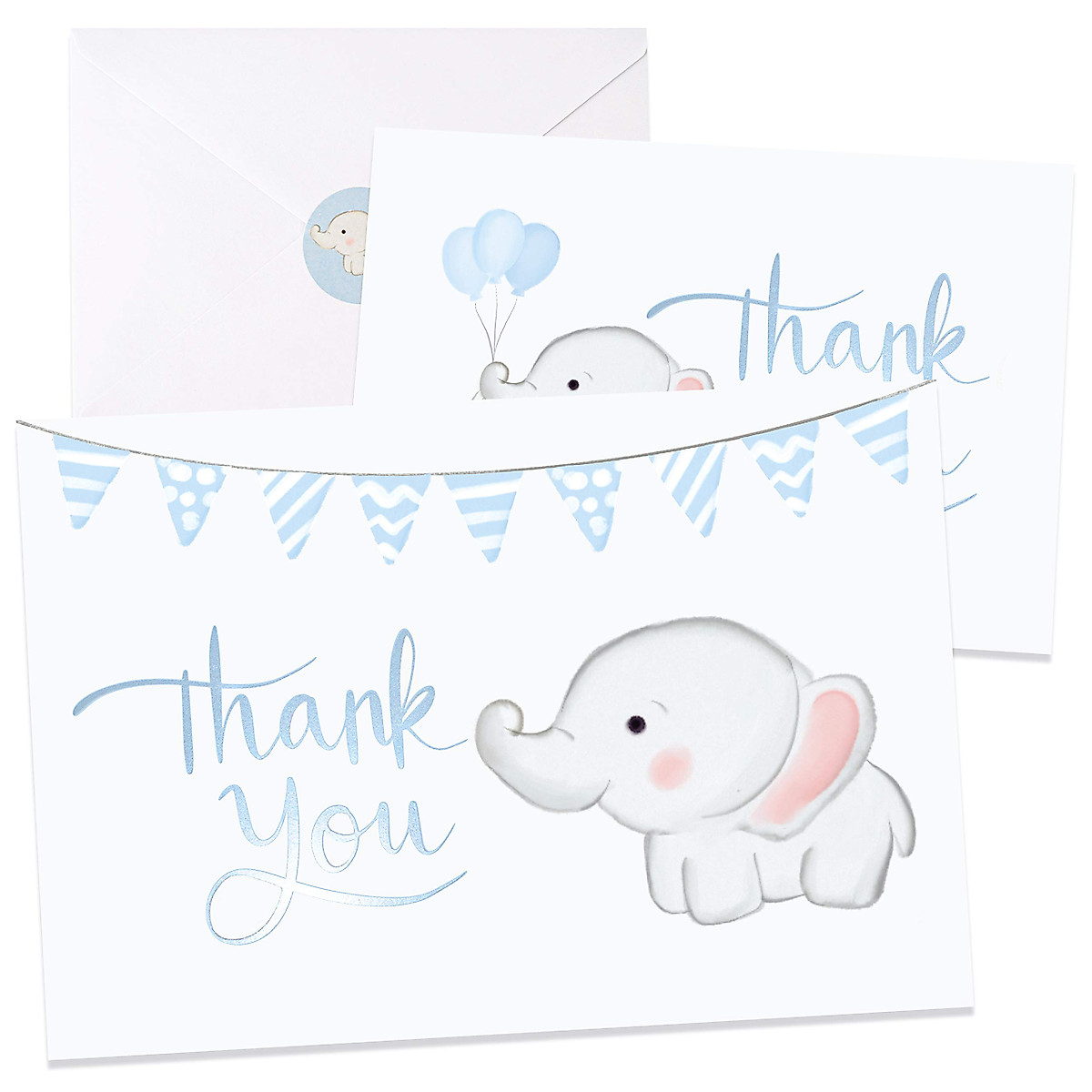 Baby Shower Thank You Cards. 50 Elephant Blue Thank You Cards Baby Shower with Envelopes for Baby Thank You Notes - Blank Inside Baby Shower Card Pack with Sealing Stickers