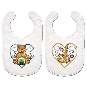 Design Works Crafts Janlynn Stamped for Cross Stitch Baby Bib Kit, Animal Hearts