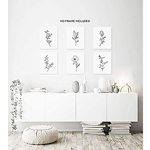 Botanical Plant Wall Art Prints, Minimalist Wall Art, Black and White Wall Art, Plant Wall Decor, Bathroom Wall Decor, Kitchen Wall Decor (Set of 6, 8X10in, Unframed)