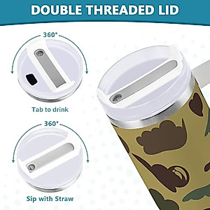 DIGTIA Stainless Steel Insulated Tumbler w/Handle & Straw, Camouflag Double Wall Vacuum Travel Coffee Mug Cup w/Lid, Leak-Proof Sports Green Water Bottle,40oz