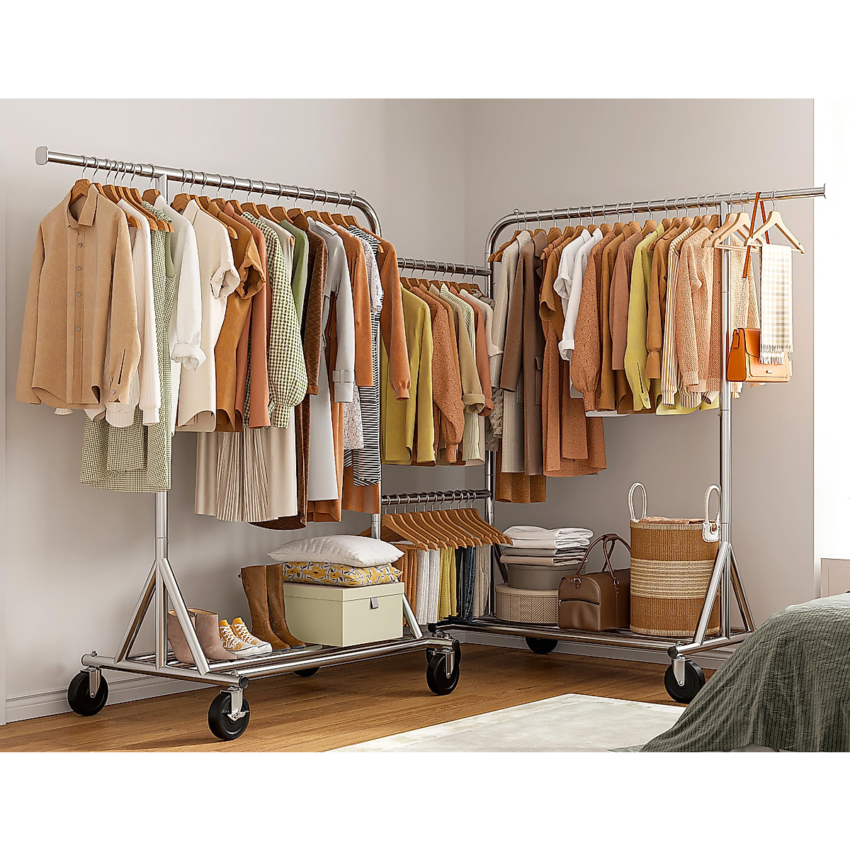 Raybee Heavy Duty Clothes Rack, Loads 650 LBS,117" W Rolling Clothes Rack with Wheels Clothing Racks for Hanging 240+ Clothes, Portable & Adjustable Commercial Garment Rack