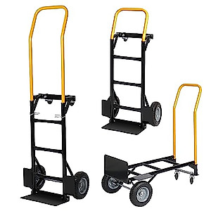 Vilobos Folding Hand Truck, 2 in 1 Utility Cart, Portable Dolly with EVA Wheels, Easy Storage, 43.6"-53.5" Hight Adjustable, Heavy Duty Steel, 330Lbs Load Capacity