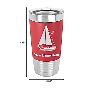LaserGram 20oz Vacuum Insulated Tumbler Mug, Sailboat, Personalized Engraving Included (Silicone Grip, Red)