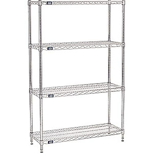 Nexel 12" x 36" x 54", 4 Tier Adjustable Wire Shelving Unit, NSF Listed Commercial Storage Rack, Chrome Finish, leveling feet