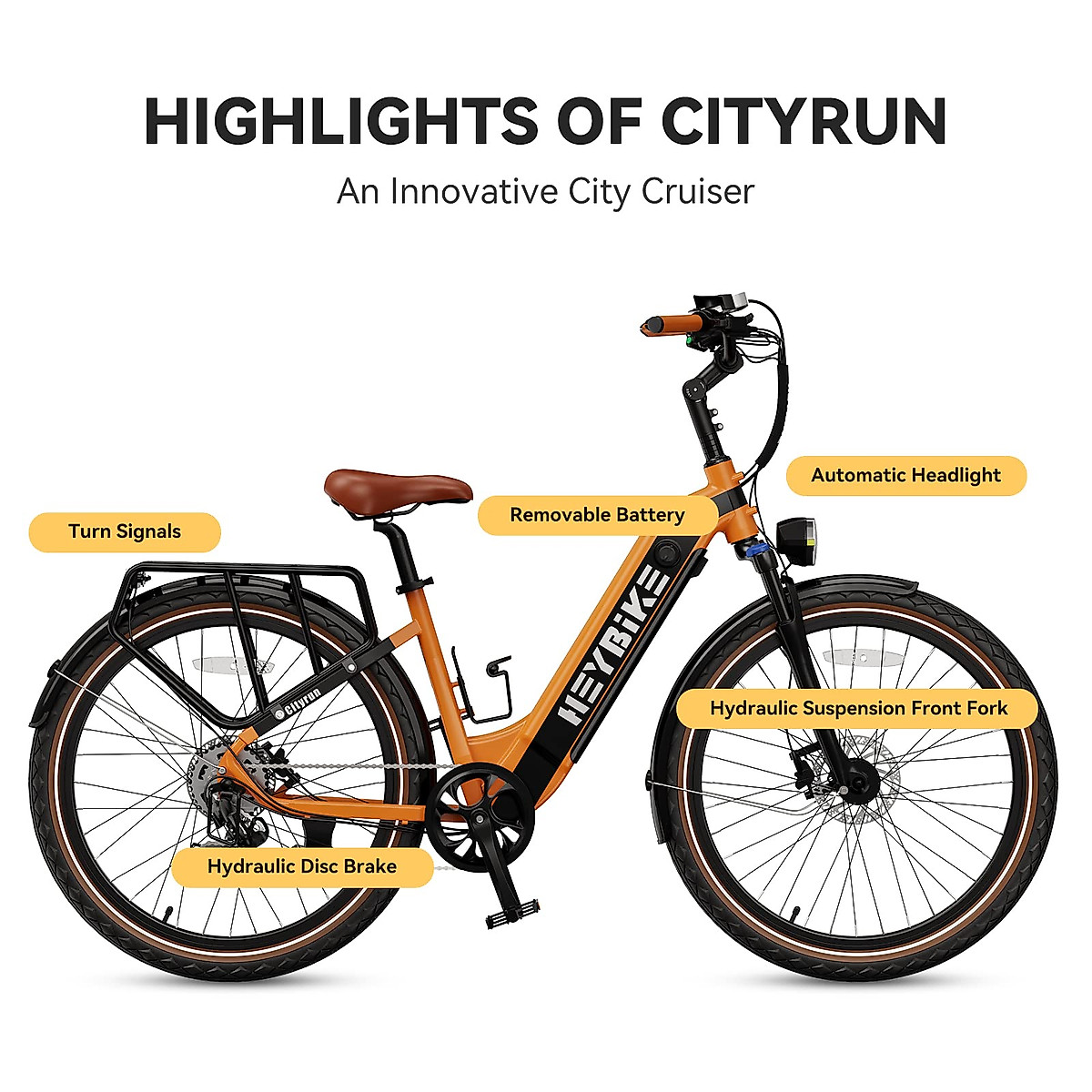 Heybike Cityrun Electric Bike, 1000W Motor Peak City Cruiser Ebike, 48V 15Ah(720Wh) Battery, 60 Miles, Step-Thru Electric Bicycle with APP Control, 3H Fast Charging, Commuter Electric Bike for Adults