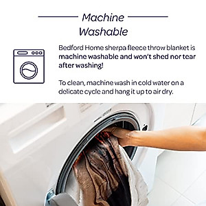 Bedford Home Sherpa Fleece Throw Blanket- Lighthouse Print Pattern, Lightweight Hypoallergenic Bed or Couch Soft Plush Blanket for Adults and Kids