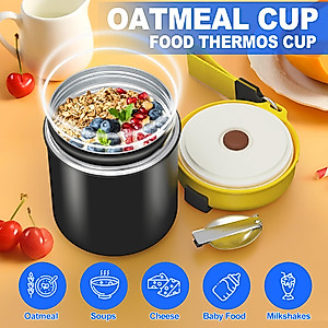 MZLMZL 15.8OZ Kids Food Soup Container Lunchbox - Adult Stainless Steel Thermo Food Jar,for Hot Cold Width Mouth with Spoon Food Hydroflask,Bottle Leak Proof Hot Food Storage Outdoor Camping (Black)