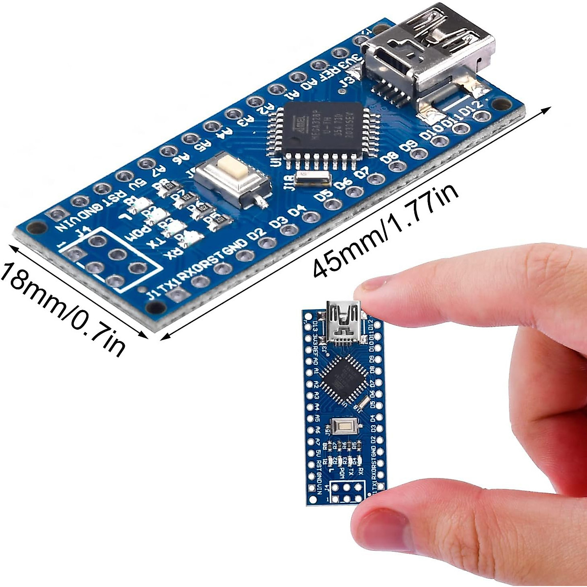 2-Pack Nano Board, Aideepen V3.0 Nano ATmega328P CH-340 Development Board Without Cable Mini USB Port with 30 PIN Headers Pin Unsoldered