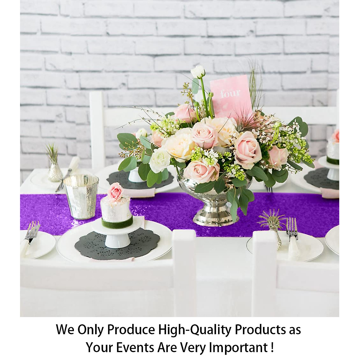 ShiDianYi 12''x72'' Sequin Table Runner Sparkly Metallic Sequin Runner for Wedding Party Dinner Reception, Event Bridalwedding Runner, Birthday Party, Dinner Party, Shower Ready to Ship! (1, Purple)