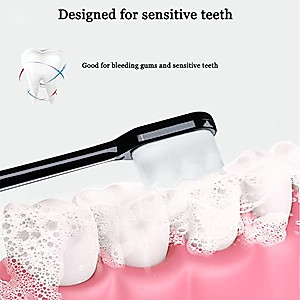 lkujiop Nordic-Inspired Premium Nano Toothbrush, Adult Extra Soft Toothbrush with 20000 Soft Bristles, Micro Nano Toothbrushes for Protect Sensitive Gums and Teeth (Black+White-Flat Head)